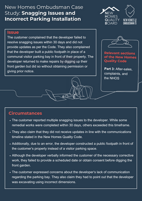 Snagging Issues and Incorrect Parking Installation